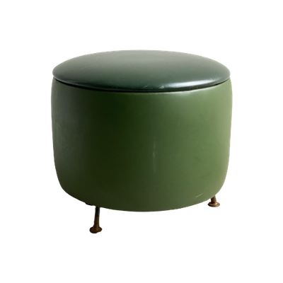 Vintage Ronde Groene Skai Poef / Naaipoef / Kruk Met Opbergruimte ...