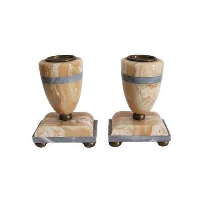 2 Art Deco Italiaanse Marmeren Kaarsen Houders, Jaren '30 | Kandelaar ...