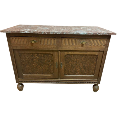 Vintage Boho Houten Kast Met Notenfineer En Marmeren Blad | Dressoir ...
