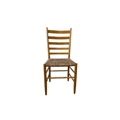Vintage Massief Houten Stoelen 6 X - Vlecht, Biezen Zitting ...