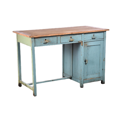 Vintage Bureau | Oud Buro | Houten Bureau Lichtblauw | Bureau | Vintage ...