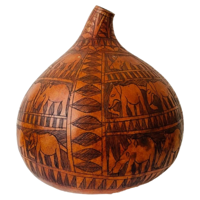 Vintage Afrikaanse Tribal Kalebas Geëtst Olifant Neushoorn | Beeldje ...