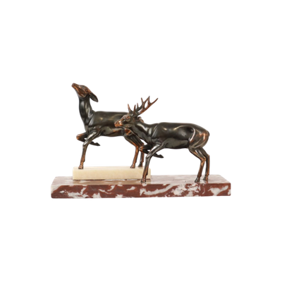 Art Deco Hert En Hinde Sculptuur Rode Marmeren Basis Frankrijk Koper ...