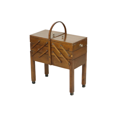 Vintage Grote Houten Naaidoos Op Poten Accordeon Stijl Jaren 60 Beuk ...