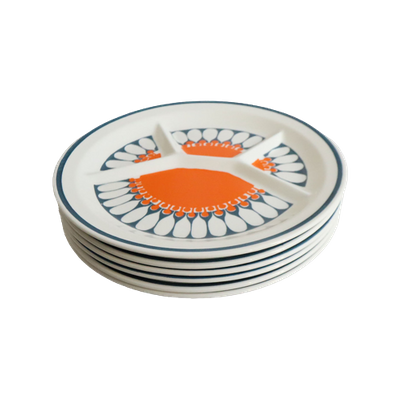 Vintage Set Van 6 Grote Fondue Borden Design Daisy, Norway Jaren '60 ...