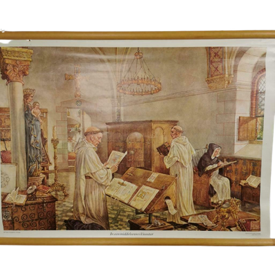 Vintage Schoolplaat, Schoolposter Miiddeleeuws Klooster | Poster ...